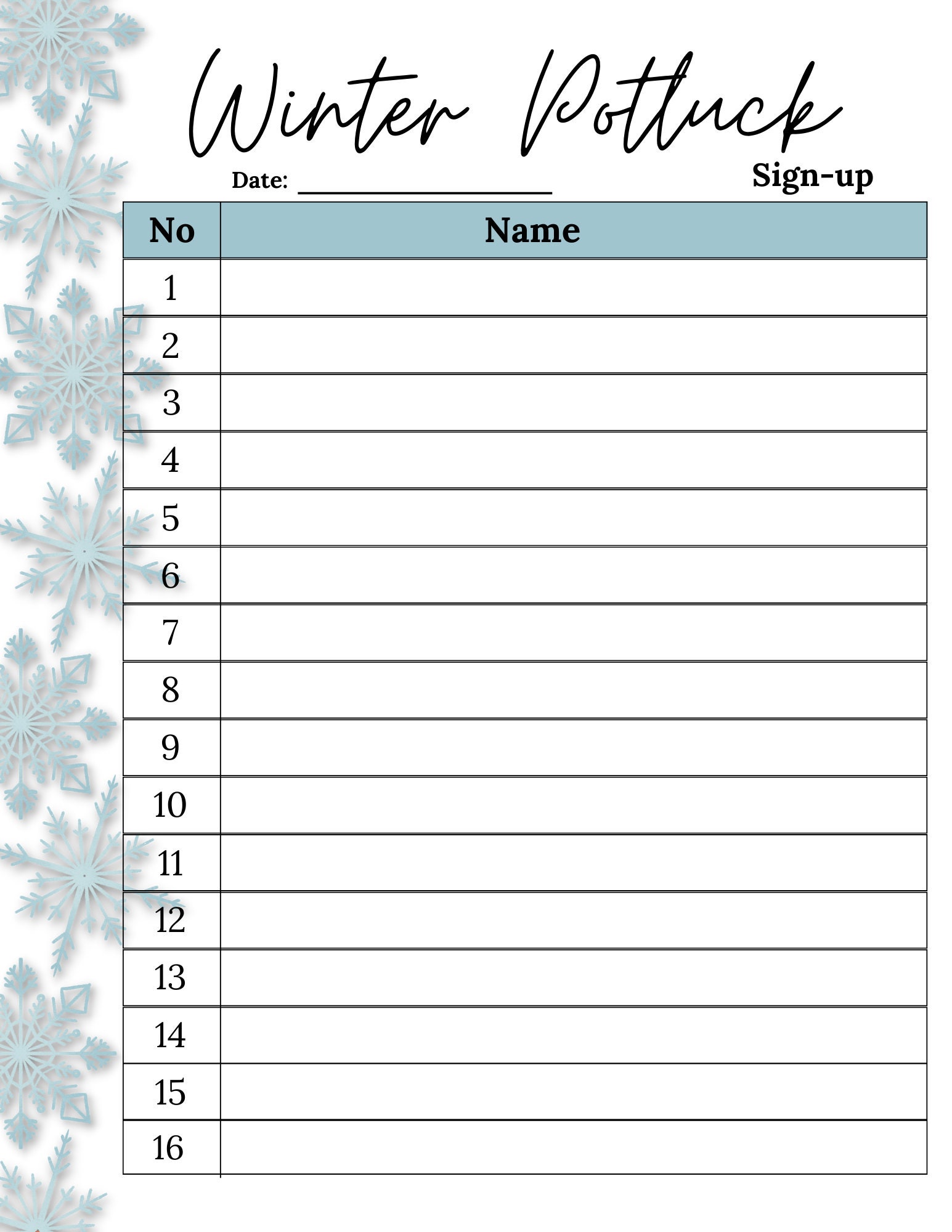 Potluck Sign up Sheet Winter Potluck Sign up Sheet Christmas Potluck ...