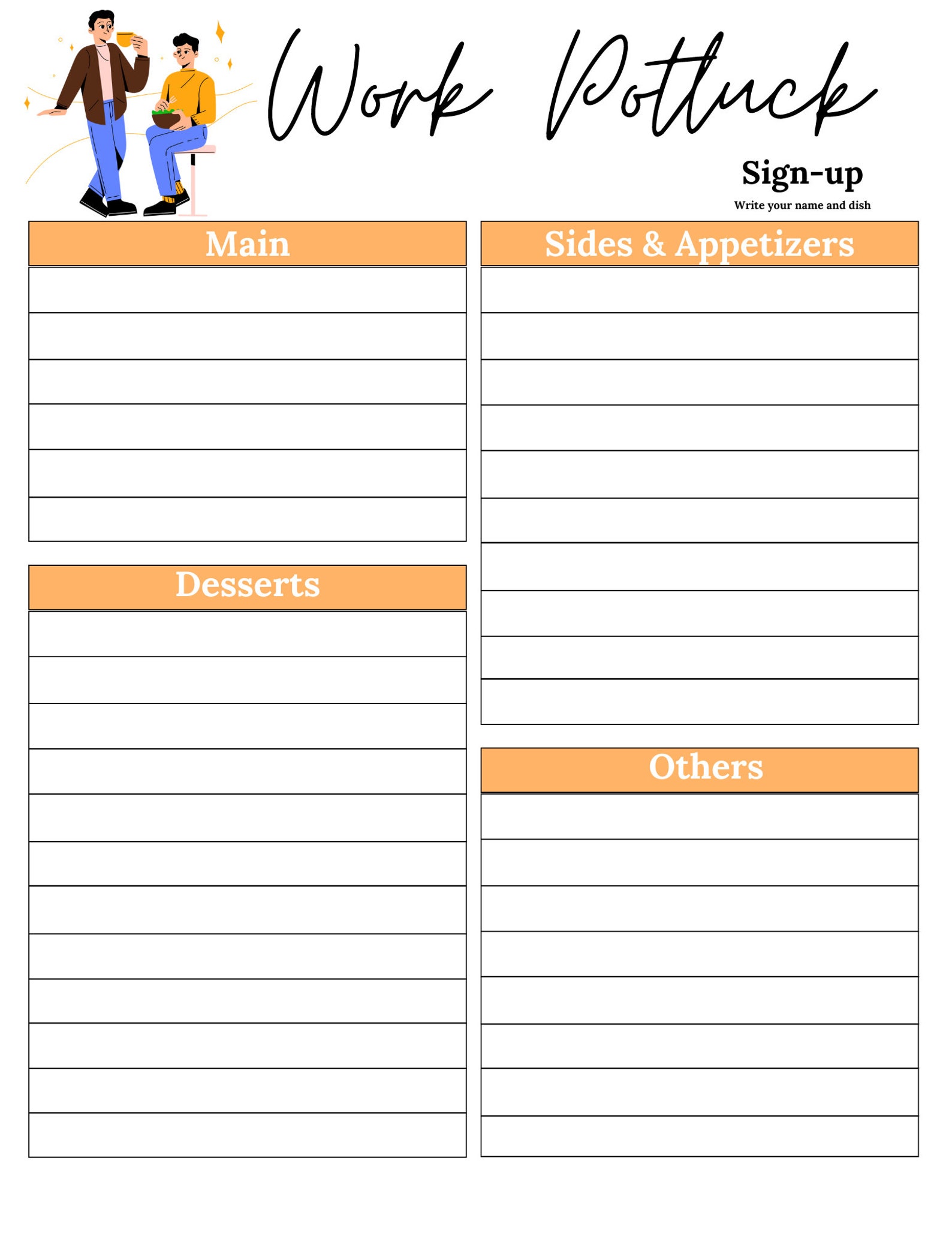 Work Potluck Sign up Sheet | Work Potluck Sign up Sheet | Work Potluck ...