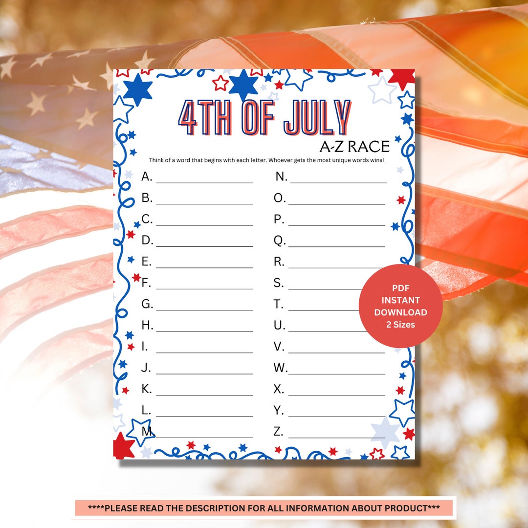A-Z Race 4th of July Game | Independence Day Printable Games | July 4th ...