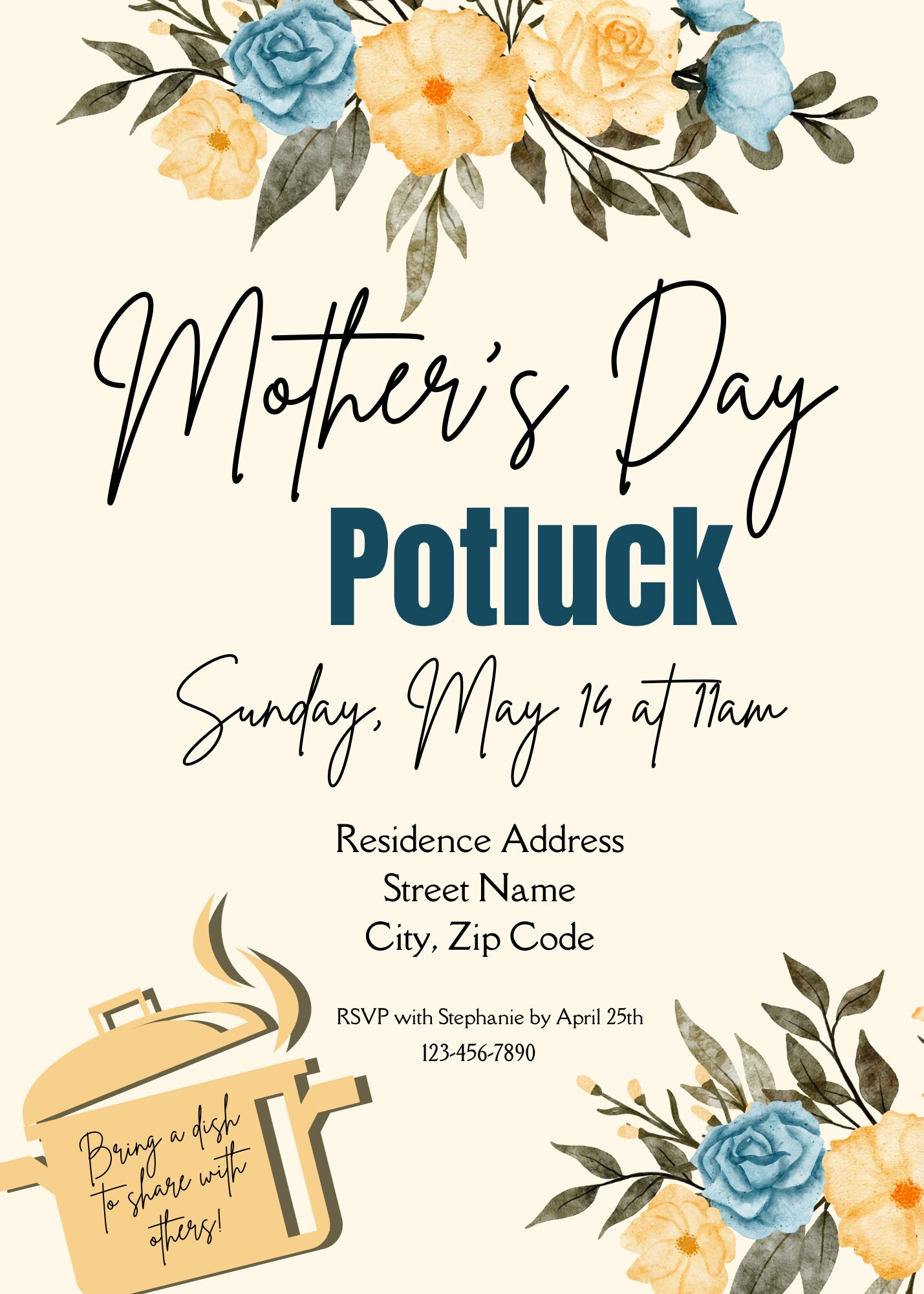 Mother's Day Potluck | Editable Mother's Day Potluck | Mother's Day ...