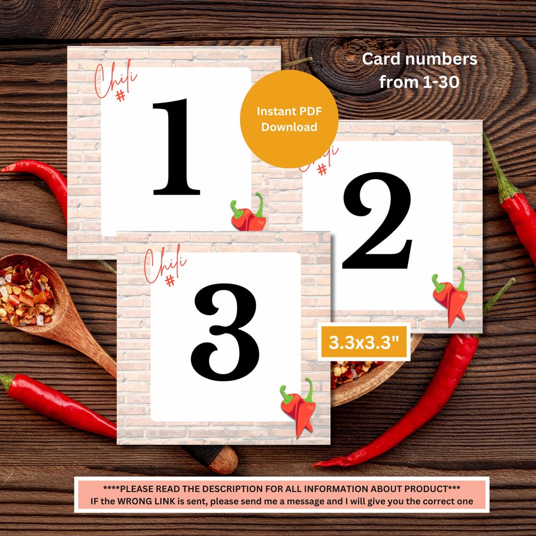 Chili Cook-off Number Cards Printable| Chili Cook-off Party | Chili ...