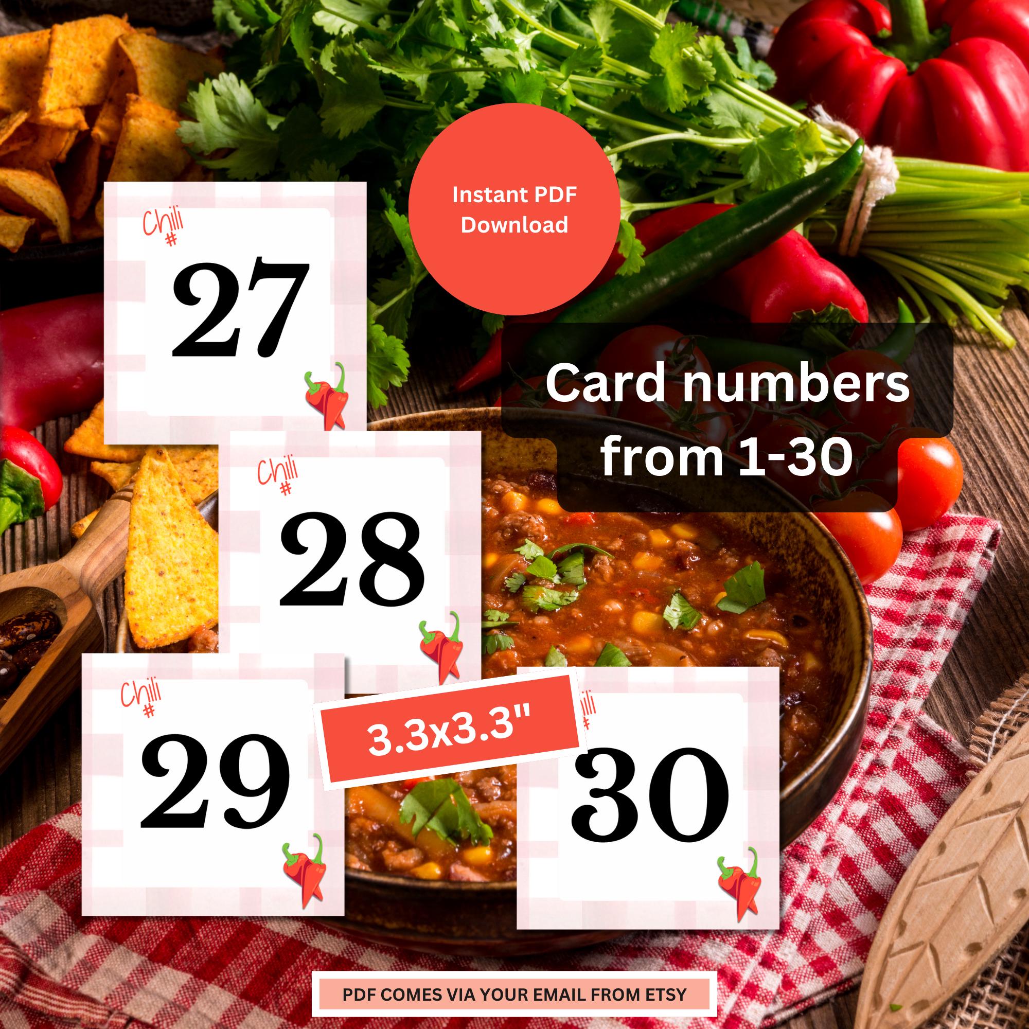 Chili Cook-off Number Cards Printable| Chili Cook-off Party | Chili ...