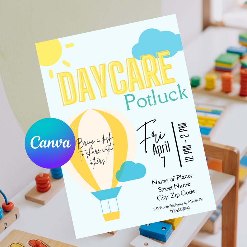 Daycare Potluck Invitation Template | Daycare Party Potluck Invite ...