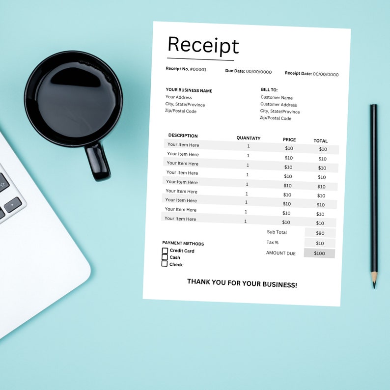 Receipt Template Editable Receipt Template Receipt - Etsy