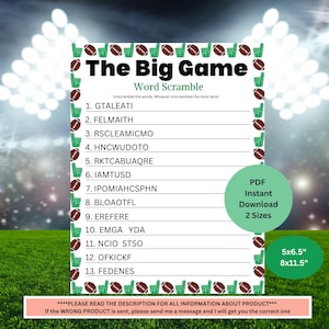 The Big Game Party Games | the Big Game Word Scramble | Big Game Games ...
