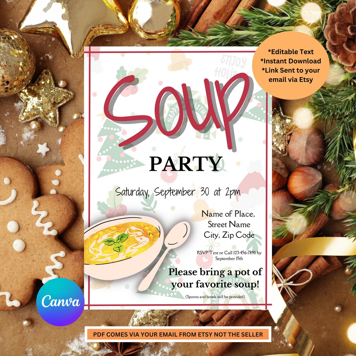 Christmas Soup Party Invite Template Editable Soup Party Soup Invite ...