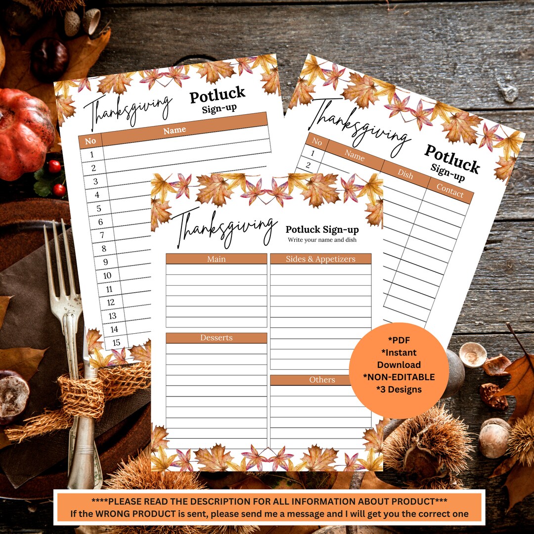 Potluck Sign up Sheet | Thanksgiving Potluck Sign up Sheet ...