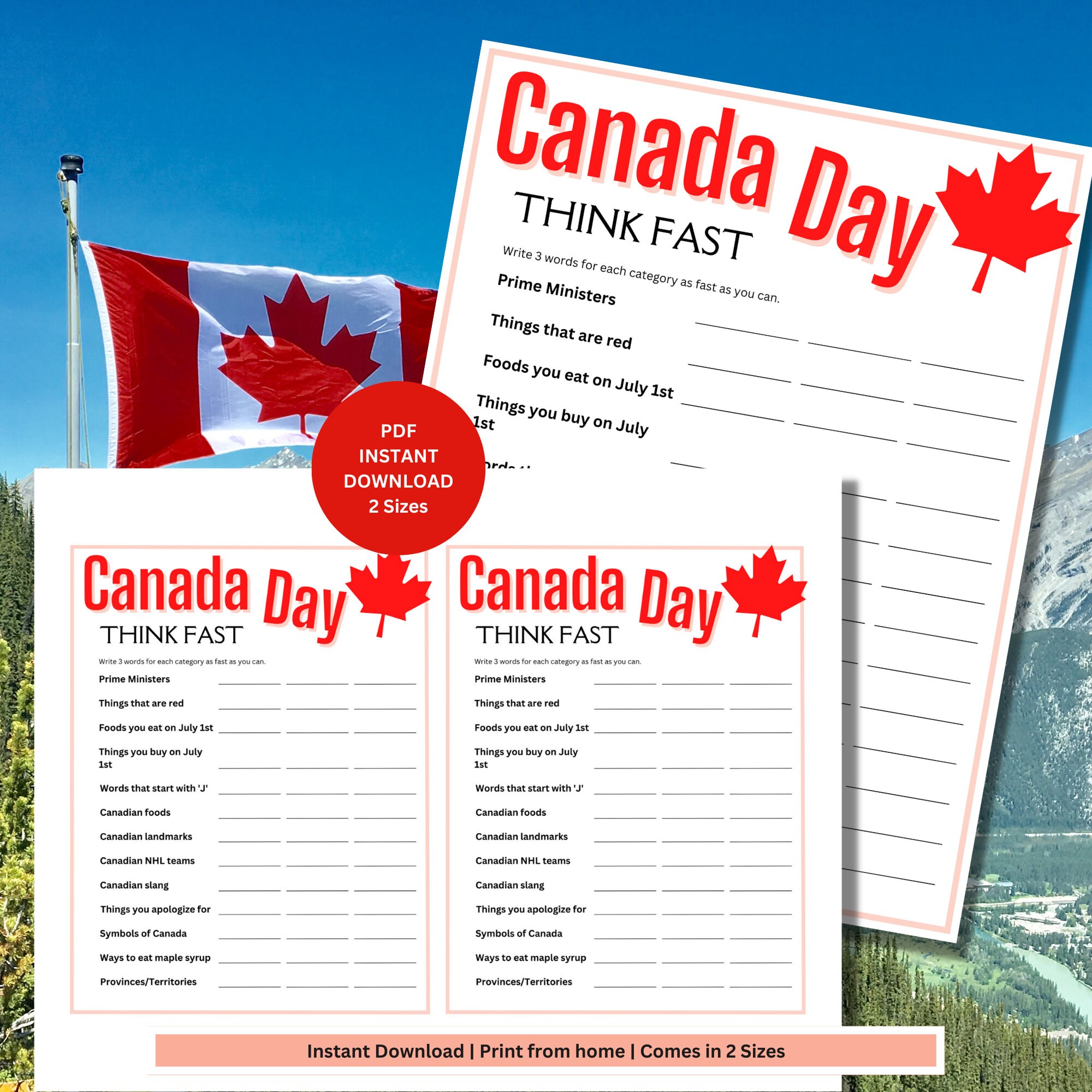 Think Fast Canada Day Game | July 1st Printable Games | Canada Day ...