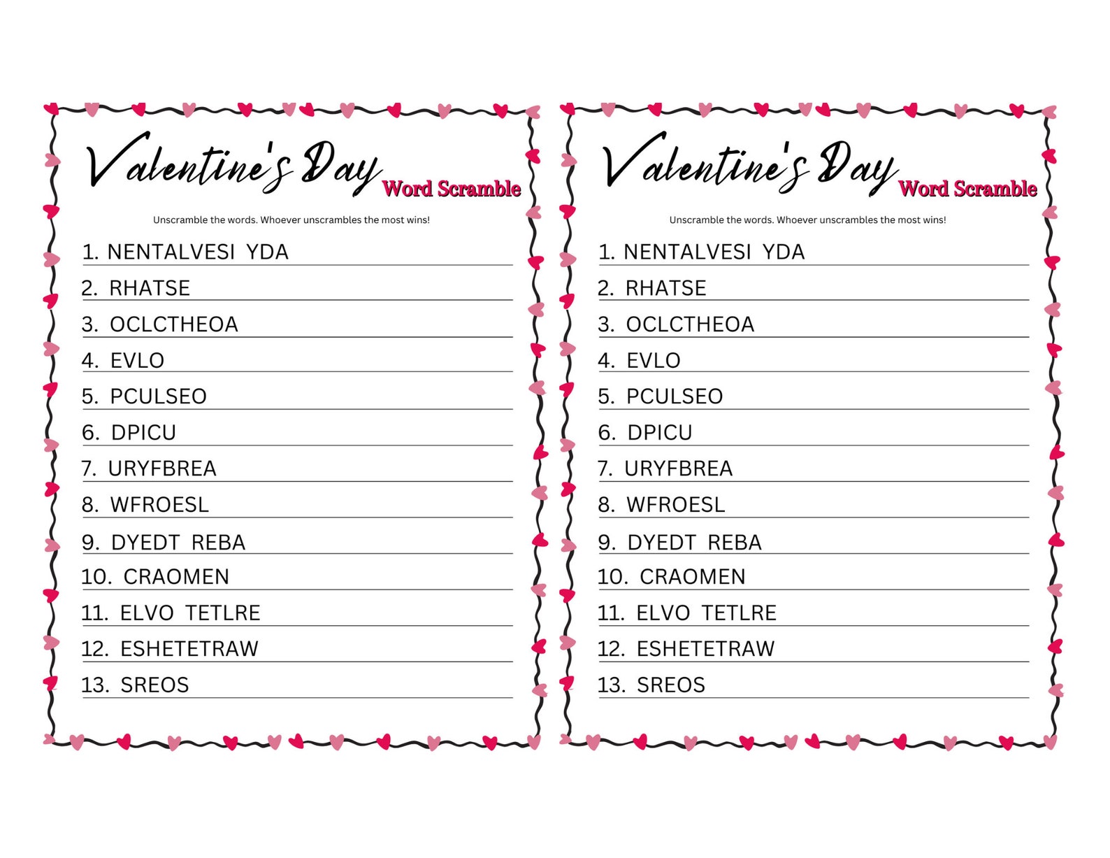 Word Scramble Game Valentines | Valentines Word Scramble Game ...