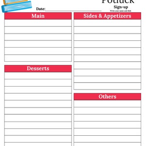 Teacher Appreciation Potluck Sign up Sheet | Teacher Sign up Sheet ...