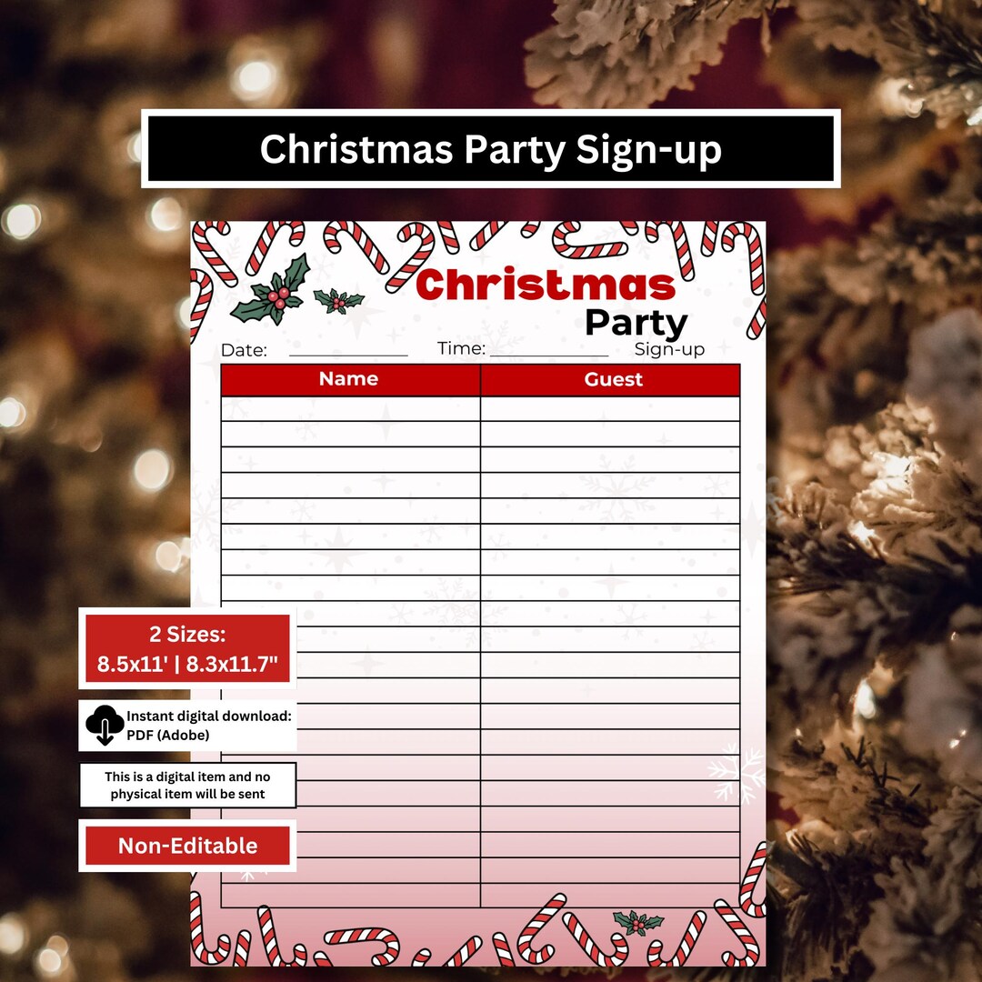 Christmas Party Sign up Sheet | Workplace Holiday Party | School ...