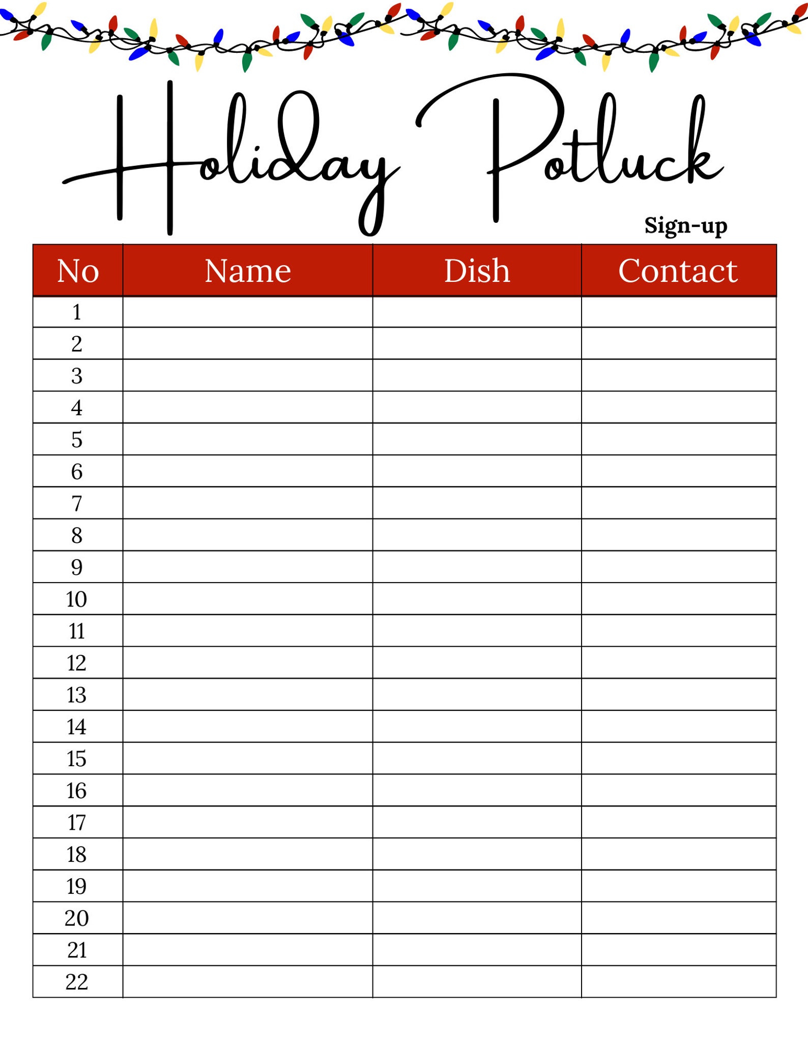 Potluck Sign up Sheet Holiday Potluck Sign up Sheet - Etsy Canada