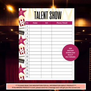 Talent Show Sign up Sheet | Talent Show Sheet | Printable Talent Show ...