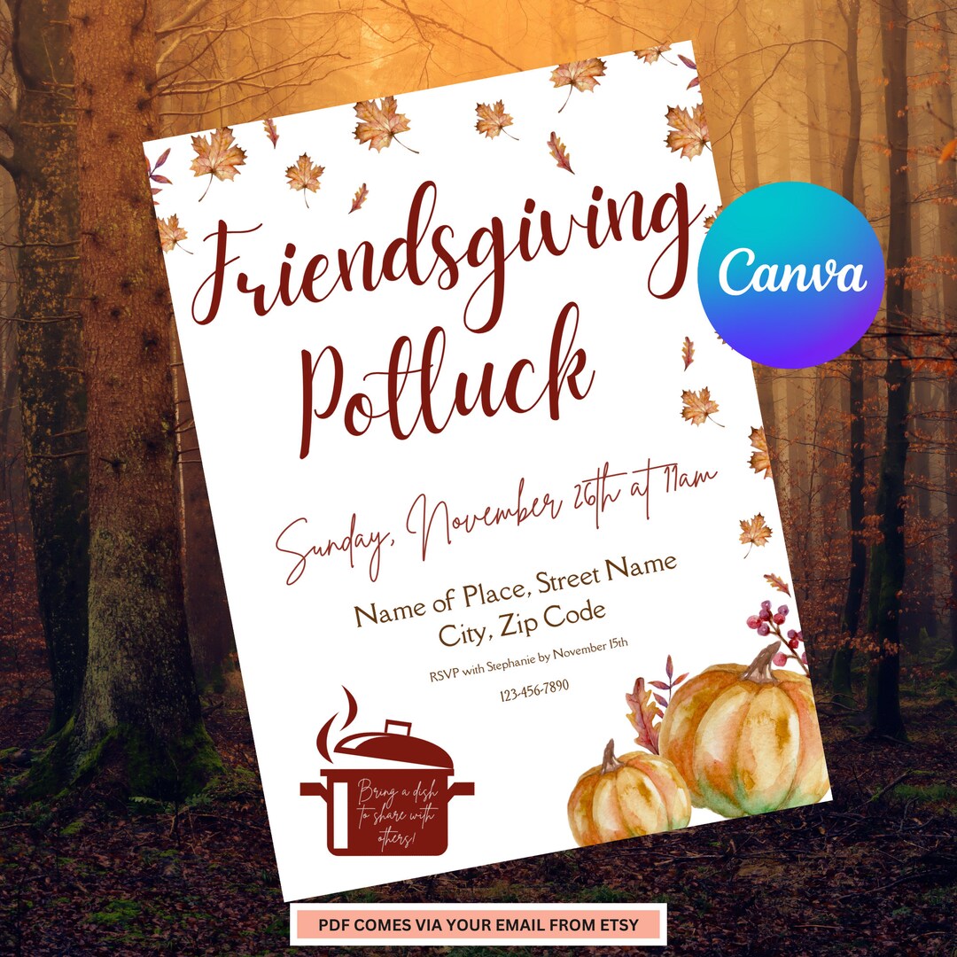 Friendsgiving Potluck Invite Template | Editable Potluck Invitation ...