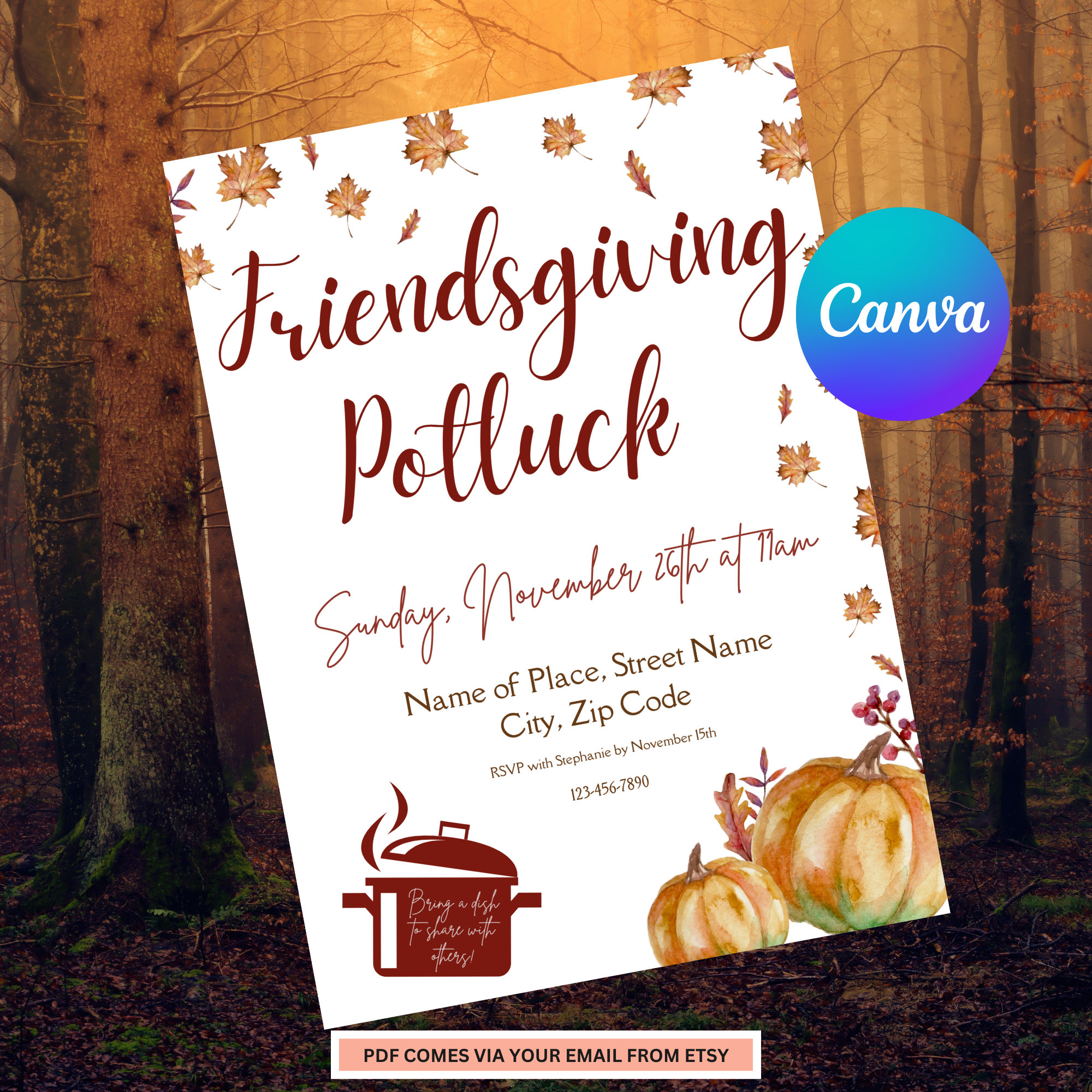 Friendsgiving Potluck Invite Template | Editable Potluck Invitation ...