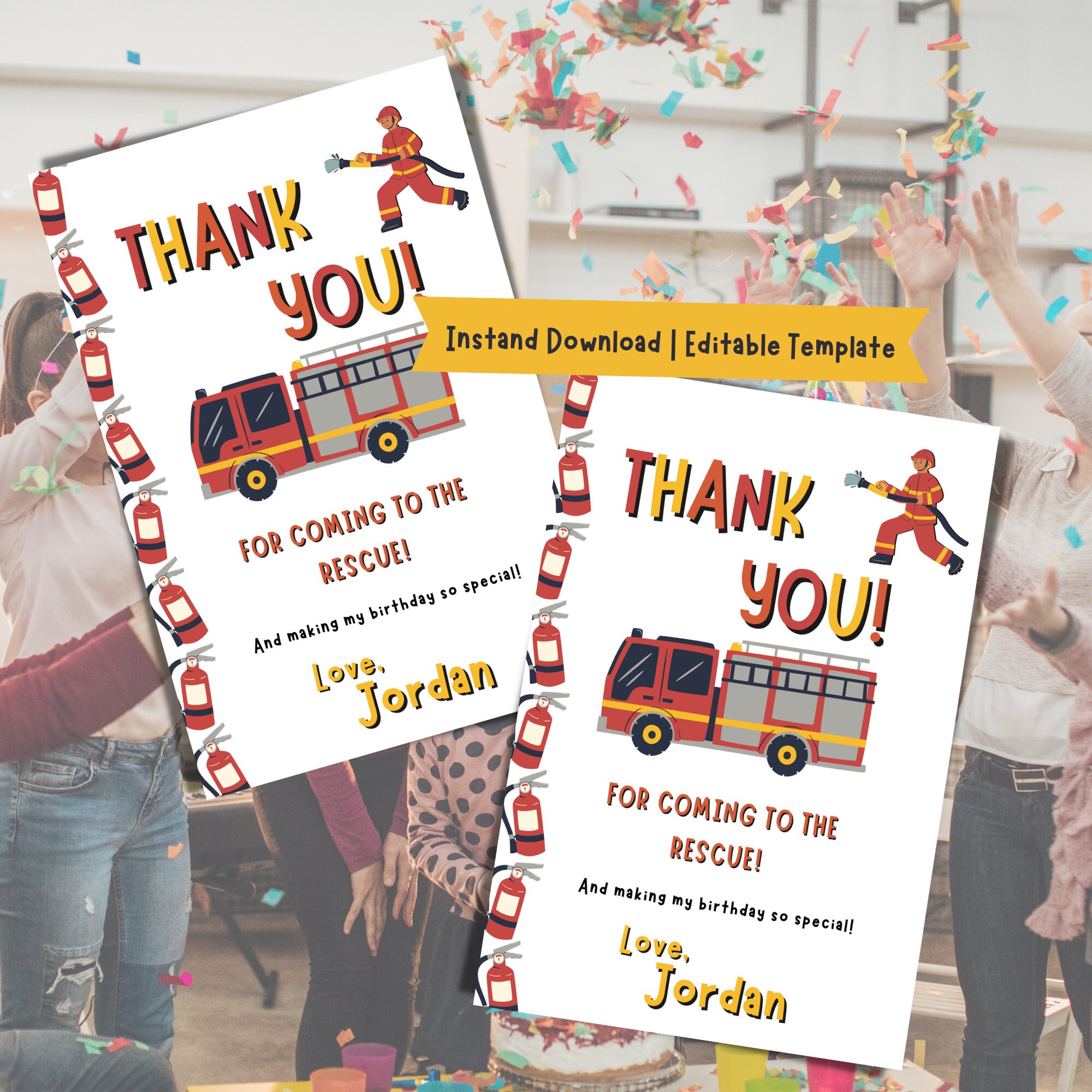 Firefighter Birthday Thank You Template Firefighter - Etsy