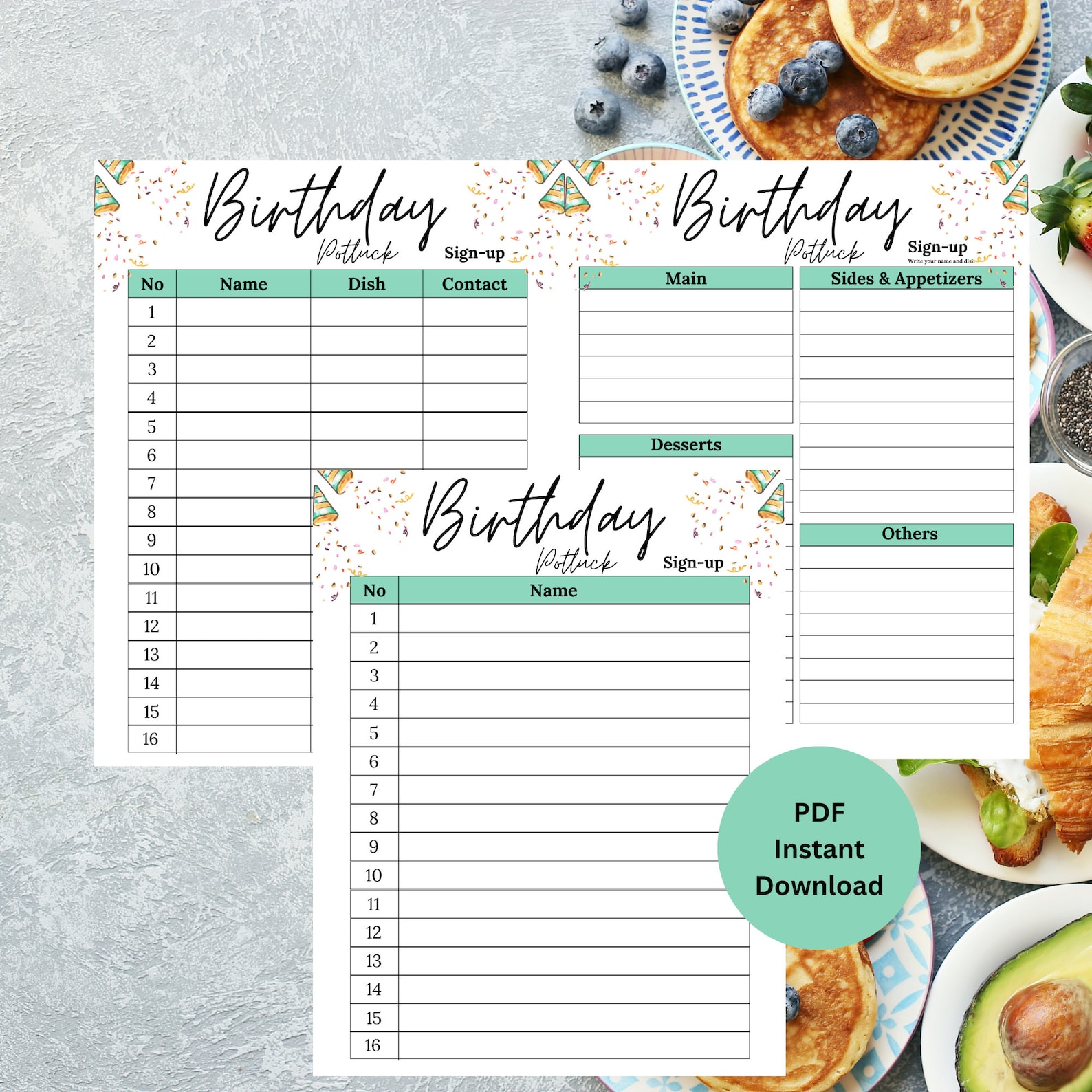 Potluck Sign up Sheet | Birthday Potluck Sign up Sheet | Birthday ...