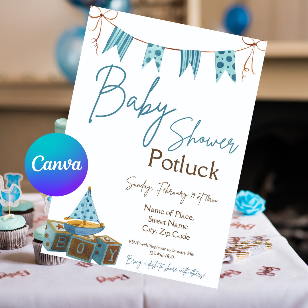 Baby Shower Potluck Invitation Template Baby Boy Shower Potluck Invite ...