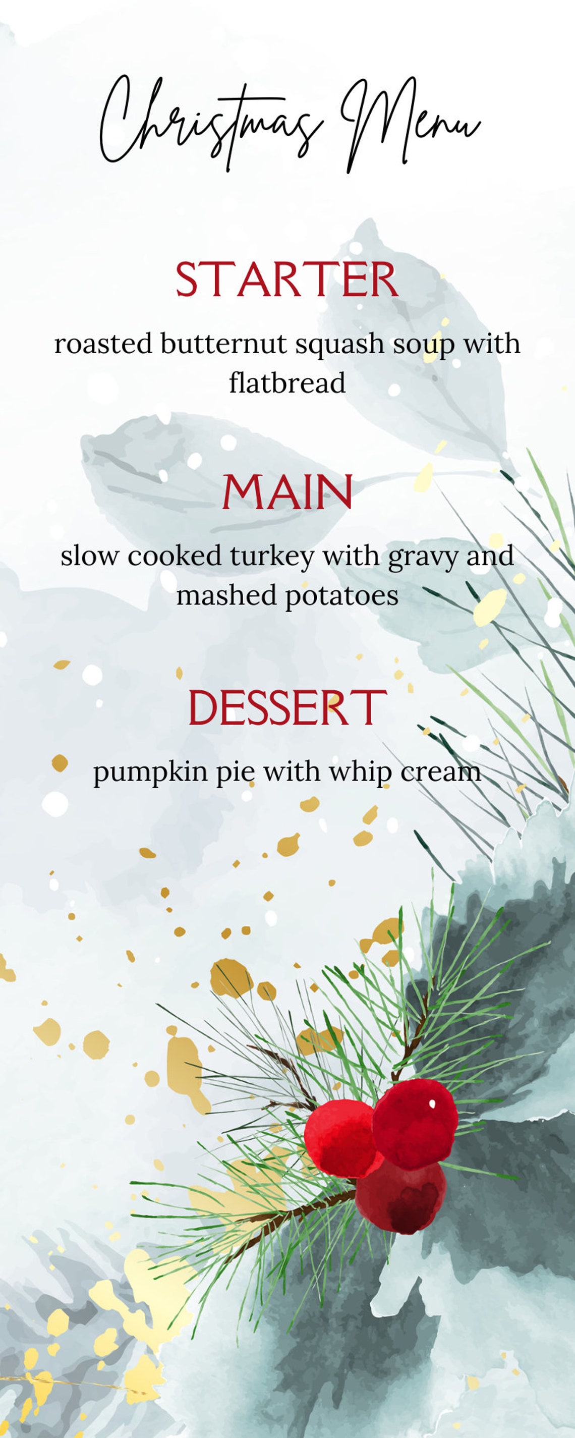 Christmas Menu Editable Christmas Menu Template Christmas Dinner Party ...