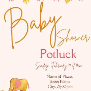 Baby Shower Potluck Invitation Template | Baby Girl Shower Potluck ...