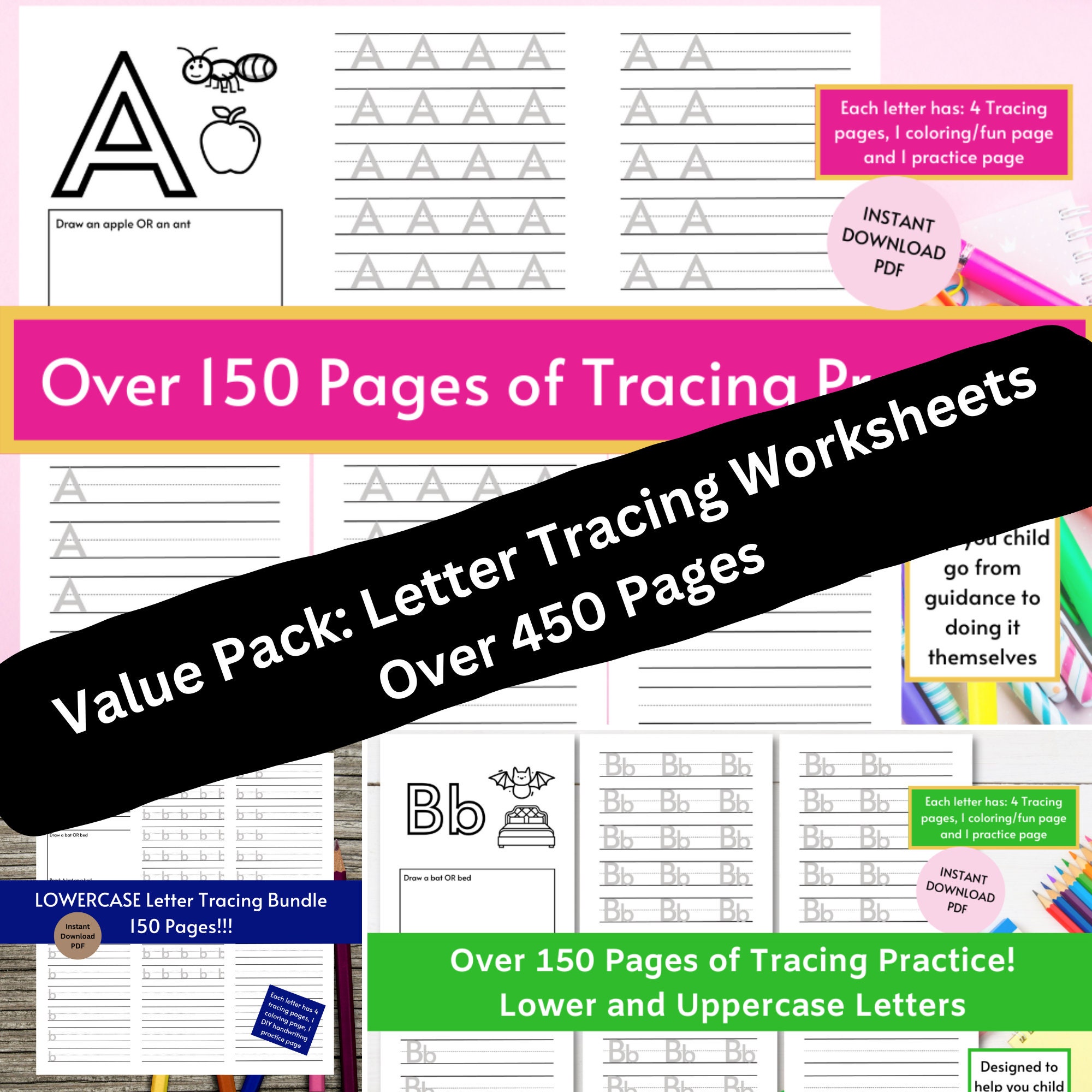 Letter Tracing Worksheet Bundle Kindergarten Worksheets Handwriting ...