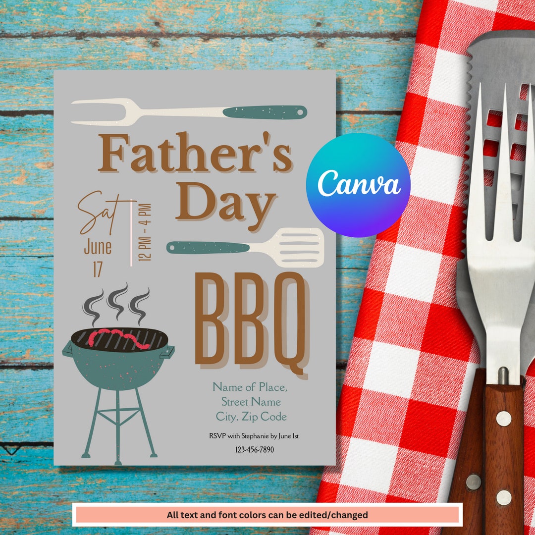 Father's Day BBQ Invite Template | Editable Father's Day Barbecue ...