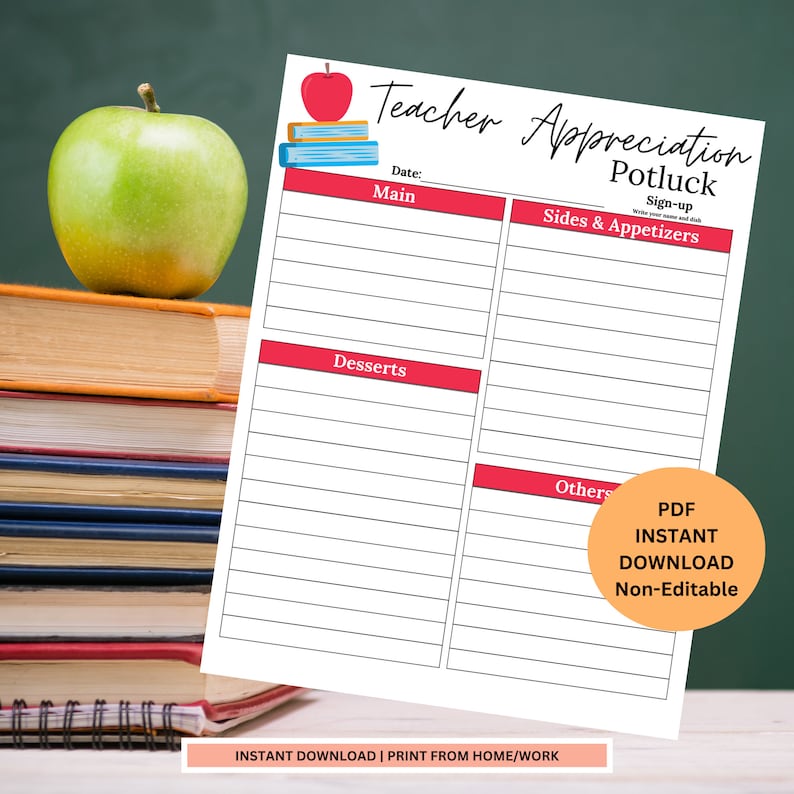 Teacher Appreciation Potluck Sign up Sheet | Teacher Sign up Sheet ...