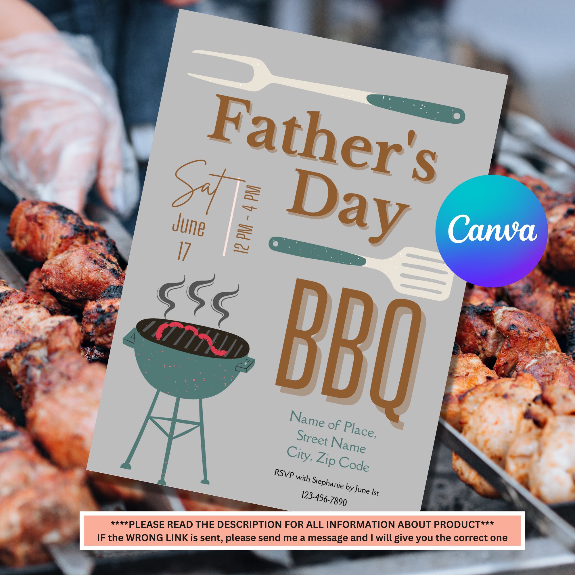 Father's Day BBQ Invite Template | Editable Father's Day Barbecue ...