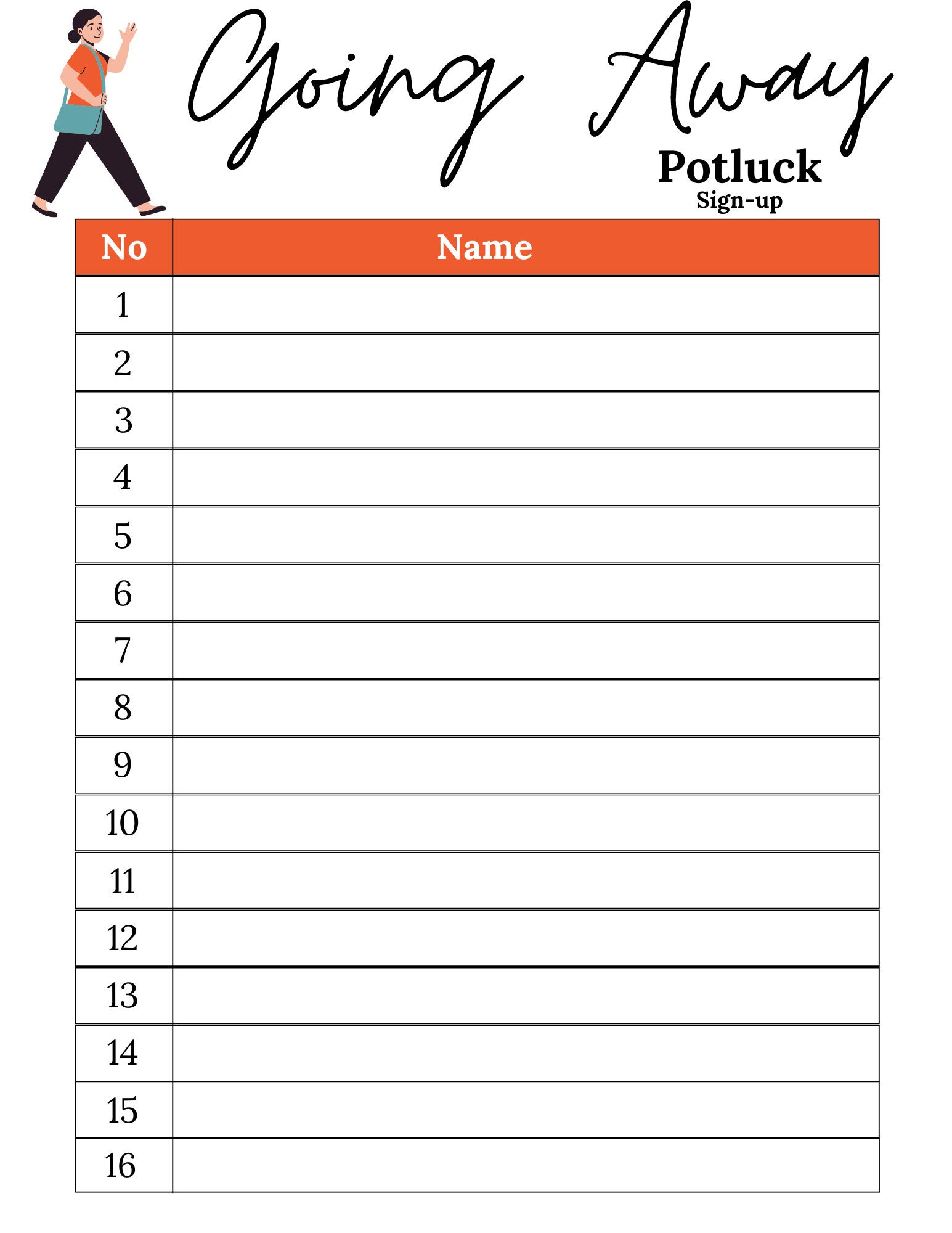 Potluck Sign up Sheet Going Away Potluck Sign up Sheet Going Away ...