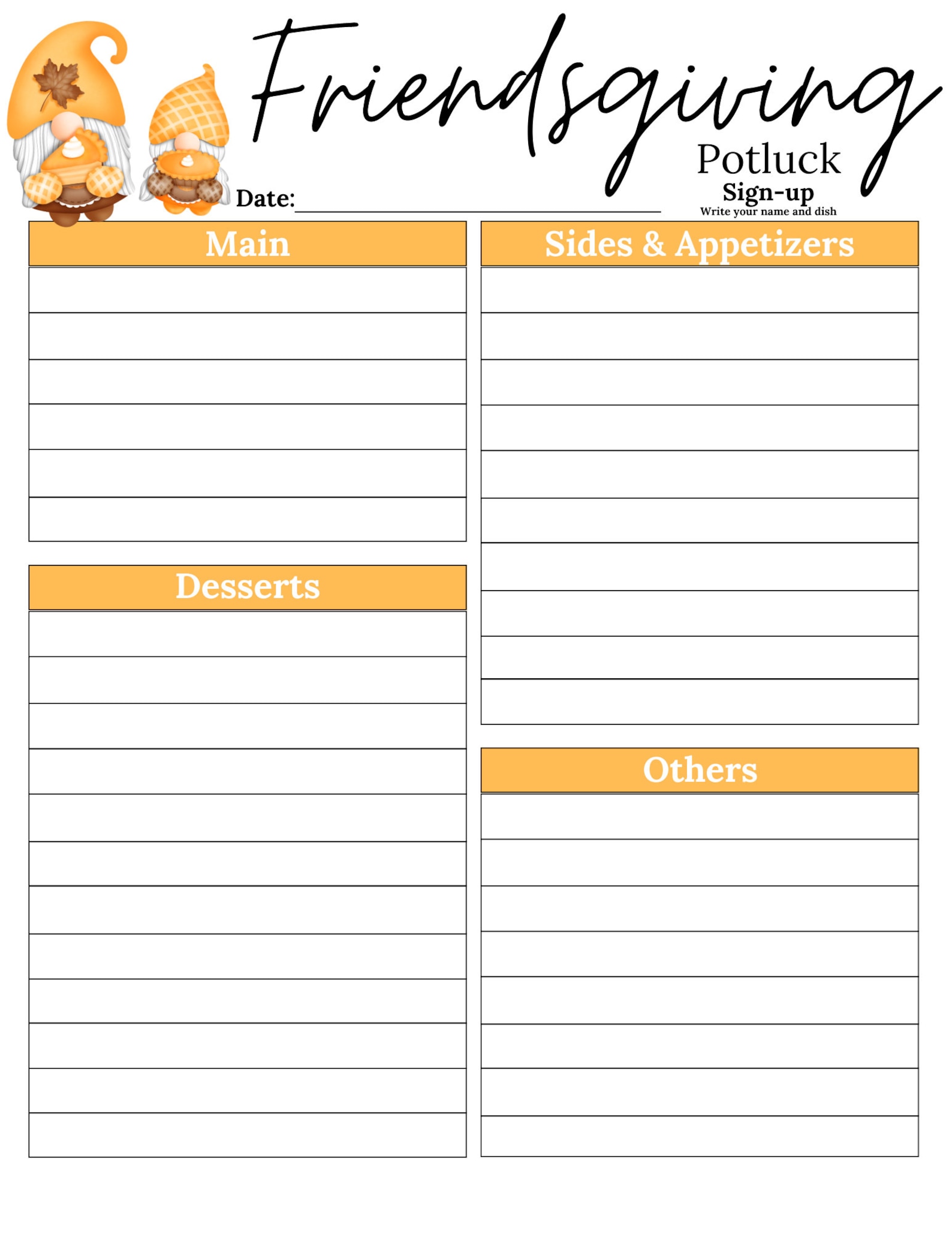 Potluck Sign up Sheet Friendsgiving Day Potluck Sign up Sheet Potluck ...
