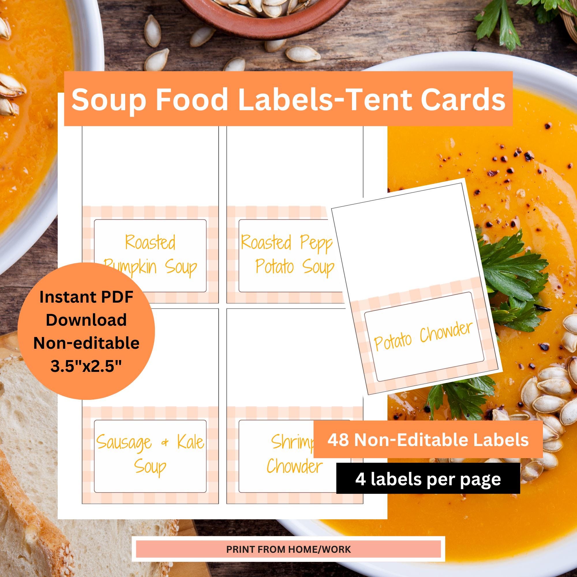 Soup Food Labels With Names Tent Cards Non-editable Printable | Soup ...