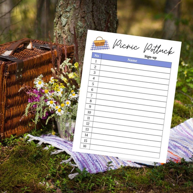 Potluck Sign up Sheet Picnic Potluck Sign up Sheet Picnic - Etsy