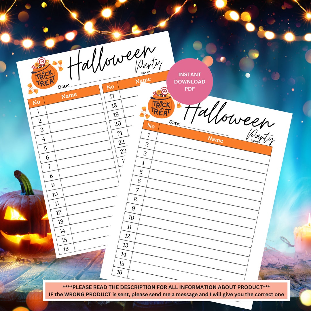 Halloween Party Sign up Sheet Halloween Party Sheet Printable Halloween ...