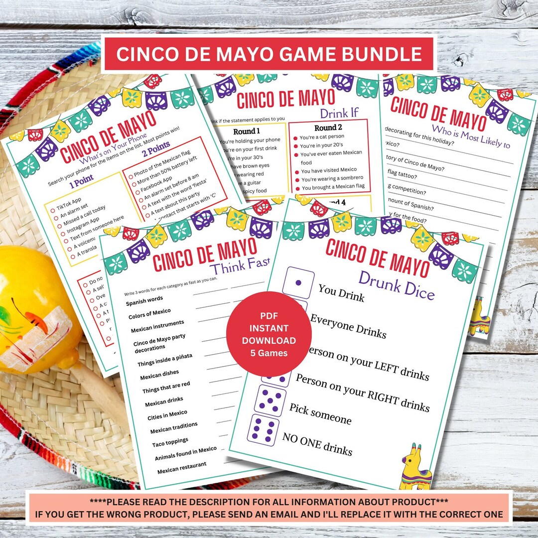Fun Cinco De Mayo Game Bundle | Cinco De Mayo Printable Games | Mexican ...