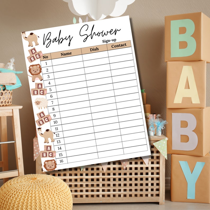 Potluck Sign up Sheet | Baby Shower Potluck Sign up Sheet | Baby Shower ...