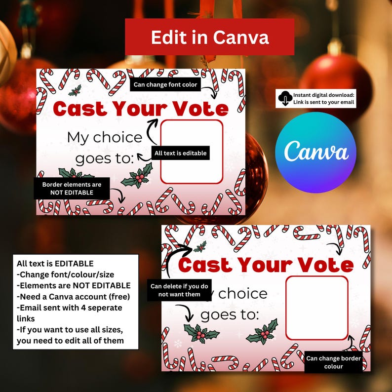 Christmas Cast Your Vote Voting Ballot Cards | Holiday Voting Cards ...