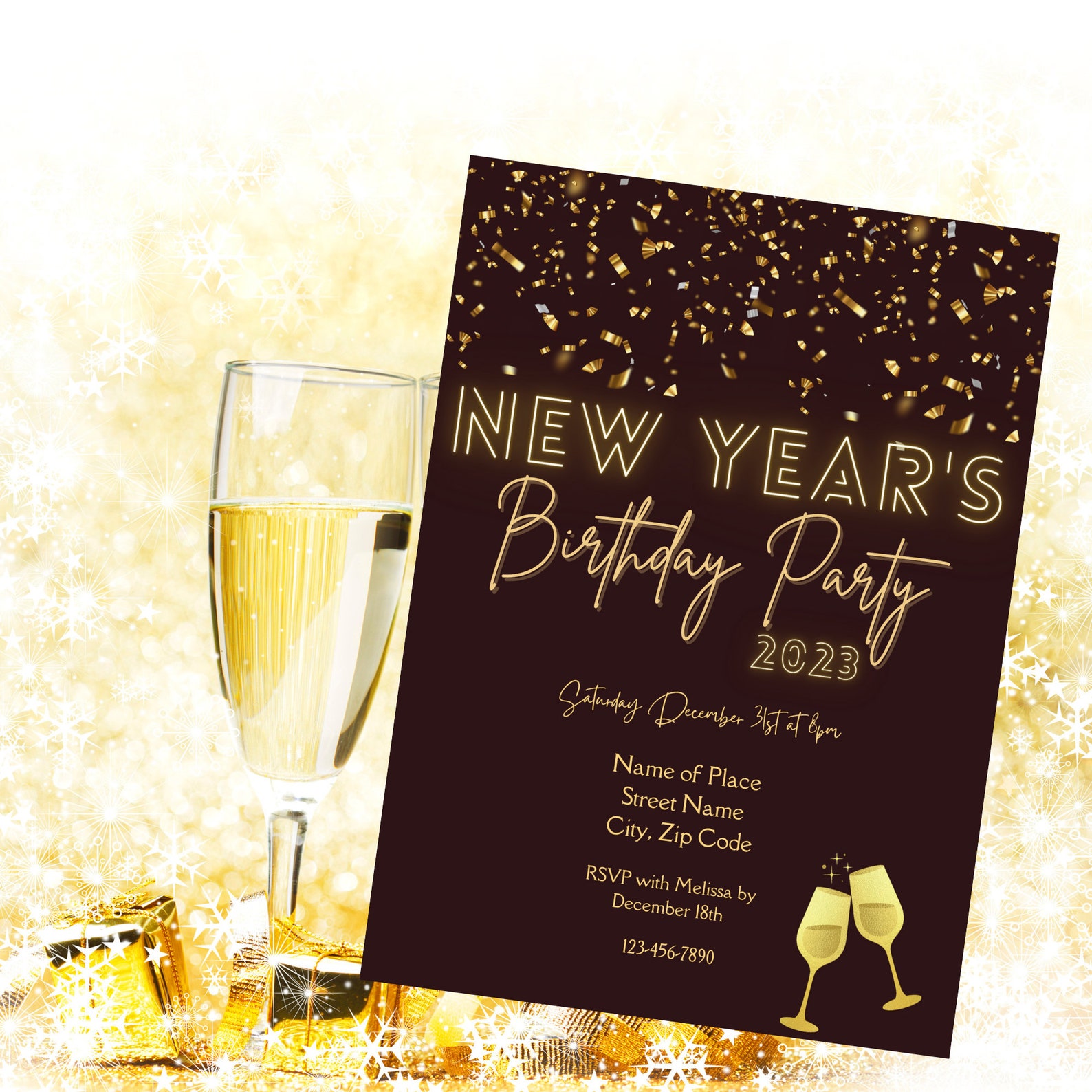 New Years Birthday Invitation Template New Year Birthday Party Invite ...