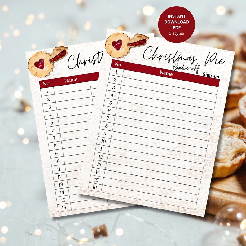 Christmas Pie Exchange Party Sign up Sheet | Christmas Pie Bake-off ...