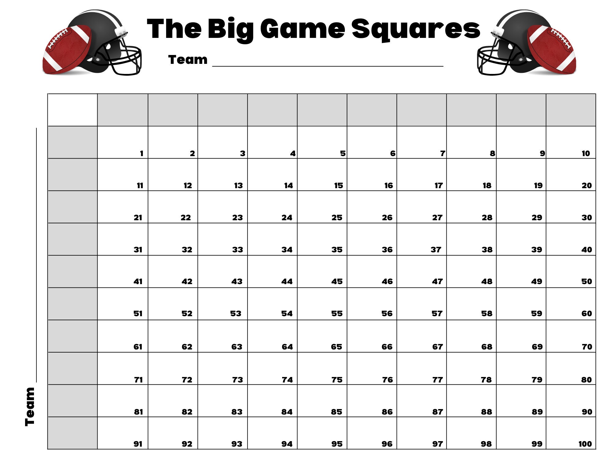 The Big Game Day Squares | the Big Game 2025 | Football Squares ...