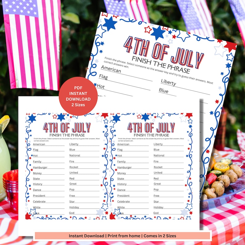 Finish the Phrase 4th of July Game | Independence Day Printable Games ...