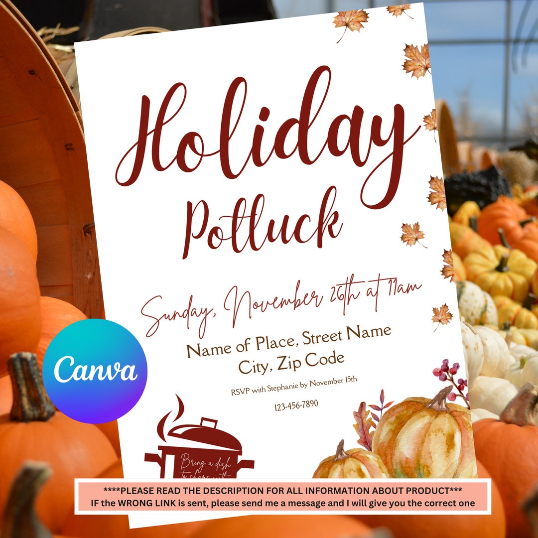 Holiday Potluck Invite Template Editable Potluck Invitation Holiday ...