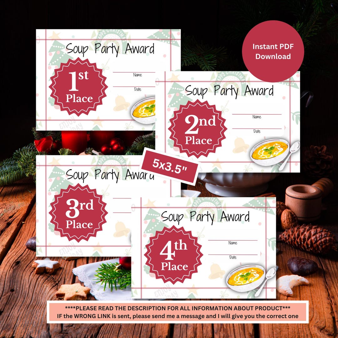 Christmas Soup Party Award Cards| Soup Party | Soup Swap | Soup Cook ...
