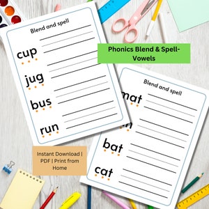 Phonics Worksheets Vowels & Digraph Bundle | CVC Words | Phonics Games ...