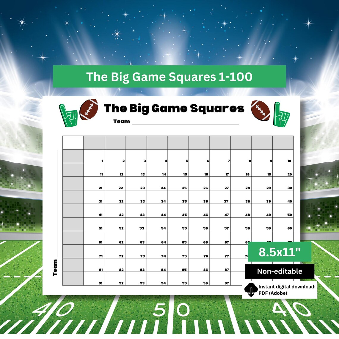 The Big Game Day Squares | the Big Game Pool | Football Squares ...