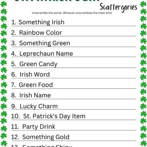 St. Patrick's Day Scattergories | St. Patrick's Day Games | Family St ...