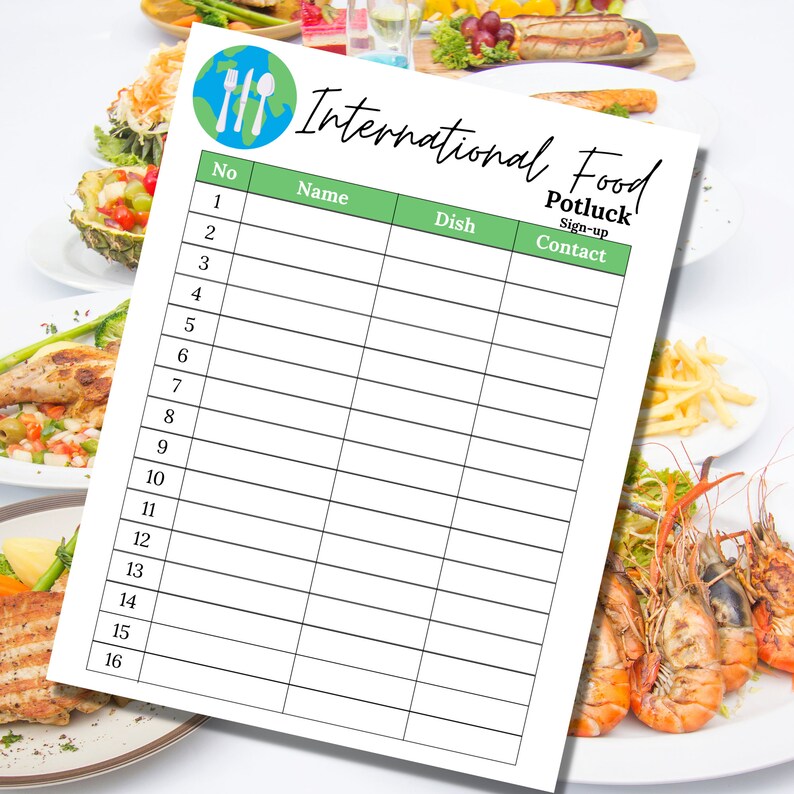 Potluck Sign up Sheet | International Food Potluck Sign up Sheet ...