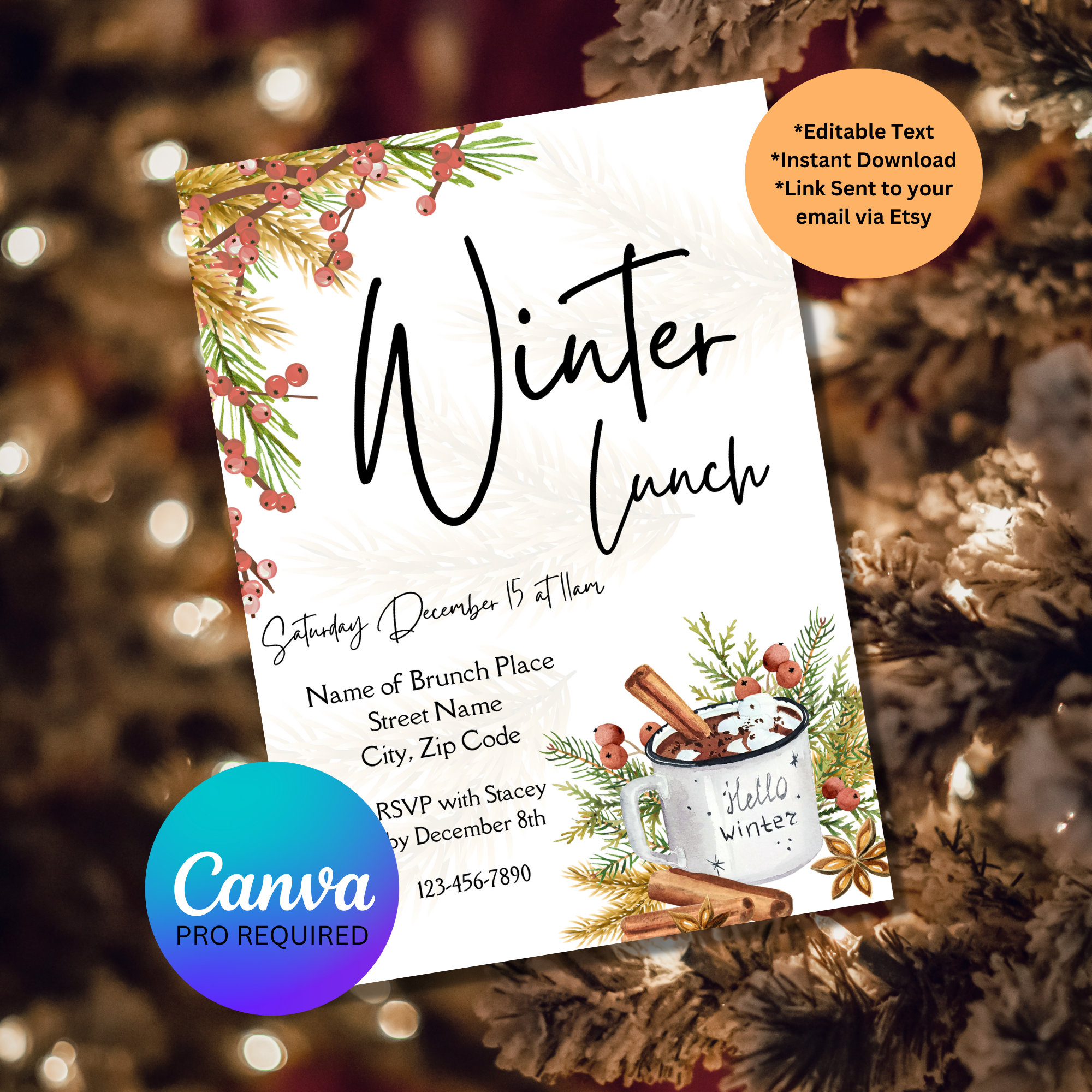 CANVA PRO Winter Lunch Template | Editable Winter Brunch | Winter ...
