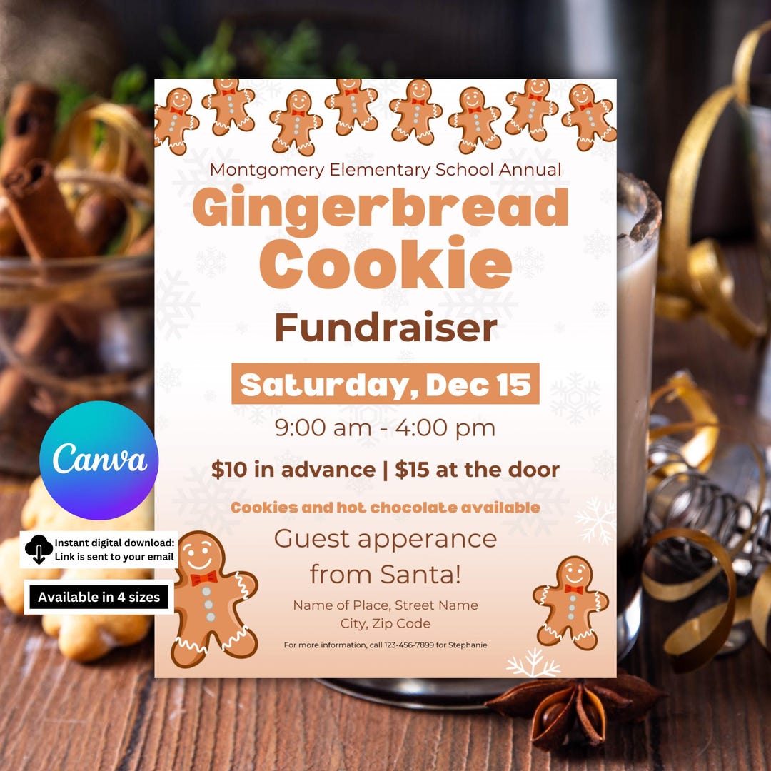 Gingerbread Cookie Fundraiser Flyer & Invite | Workplace Fundraiser ...