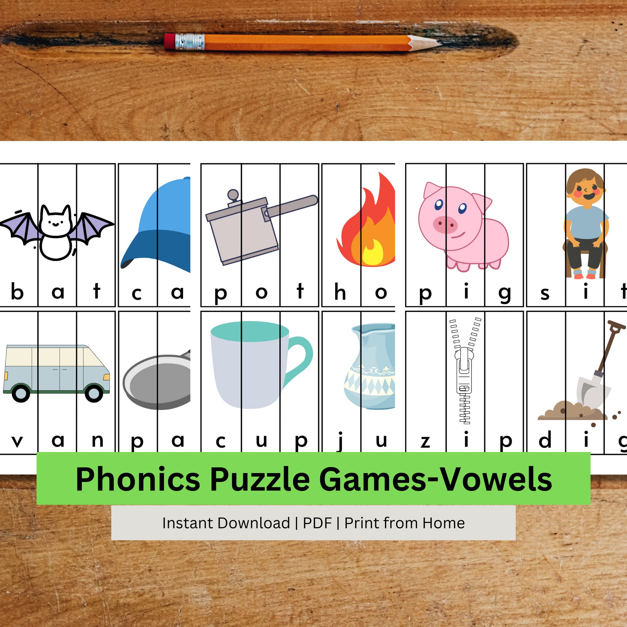 Phonics Puzzles Vowels CVC Words Phonics Games Phonics Activities CVC ...