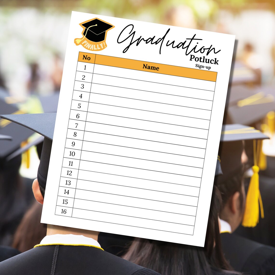 Potluck Sign up Sheet | Graduation Potluck Sign up Sheet | Grad Potluck ...